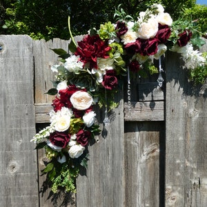 Wedding Arch Corner Swags, Burgundy & Ivory With Succulents, Set of 2 ...