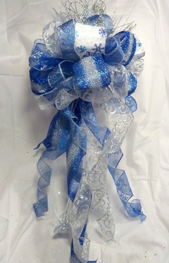 Blue and Silver Ribbon Tree Topper Christmas Tree Decorations | Etsy