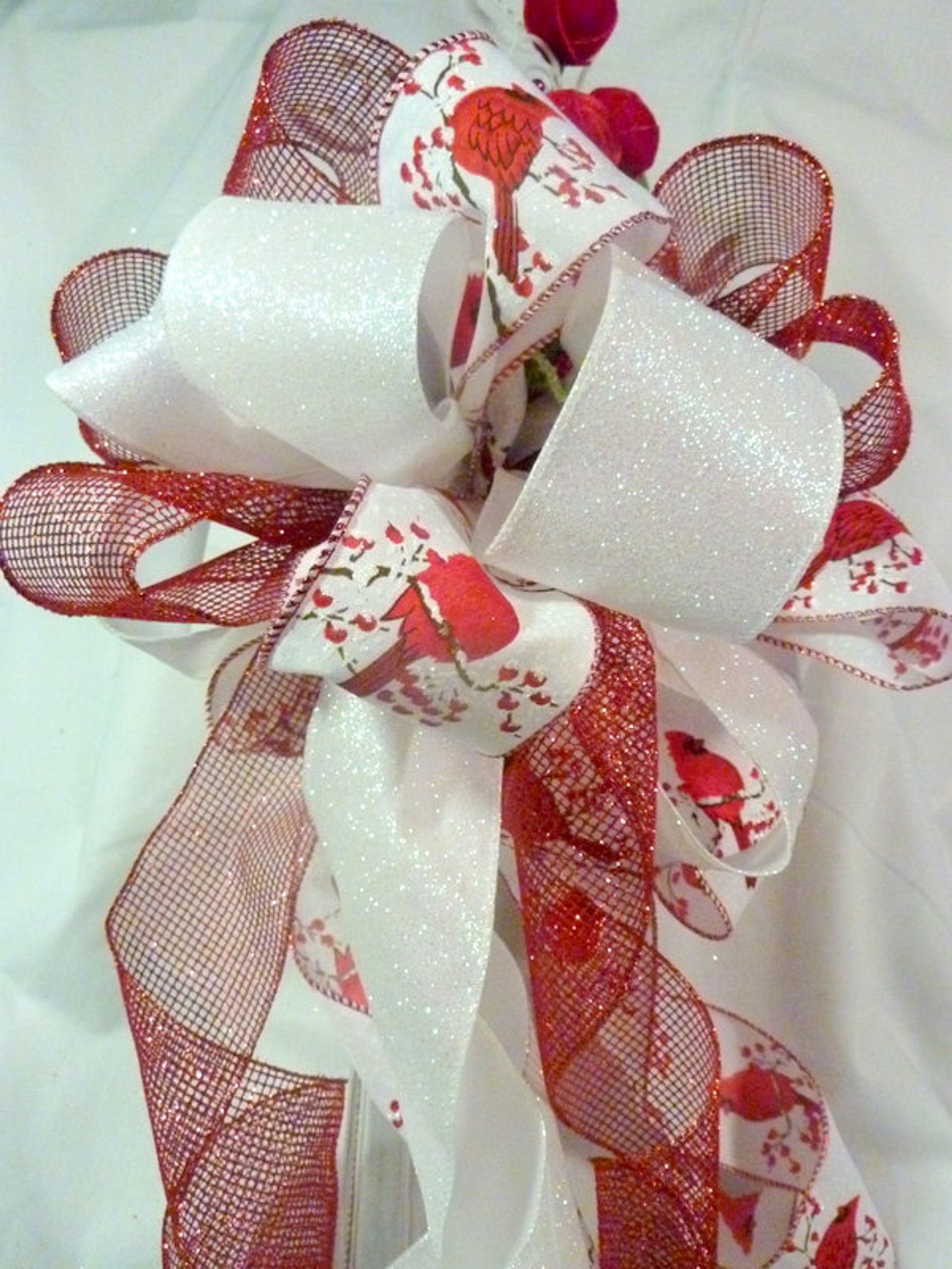 Cardinal Ribbon Tree Topper 360 Degree Bow Tree Topper - Etsy