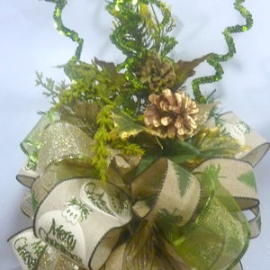 Green and Gold Ribbon Tree Topper, Bow Christmas Tree Topper - Etsy