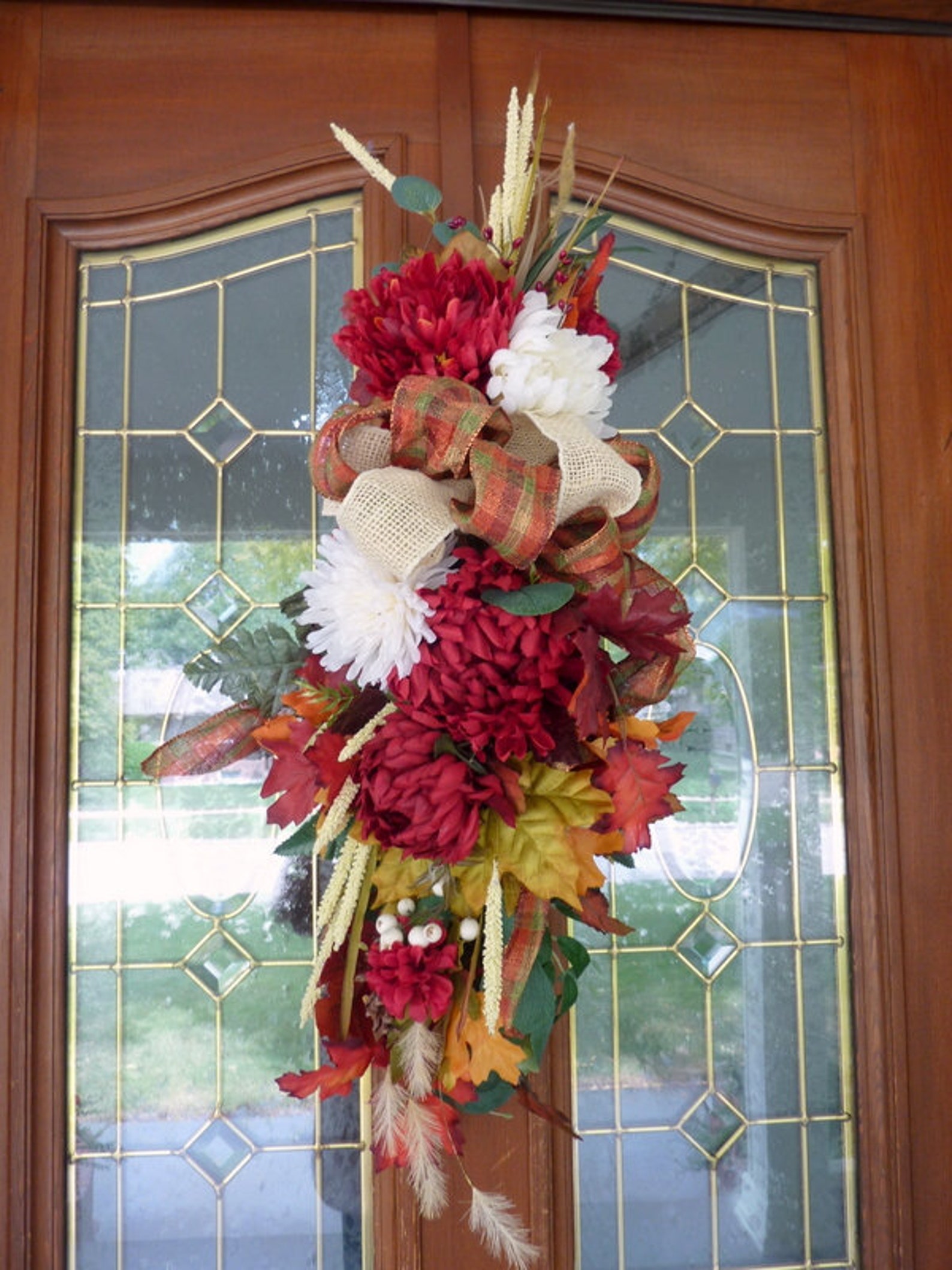 Door Swags for Fall Burgundy Door Swag | Etsy