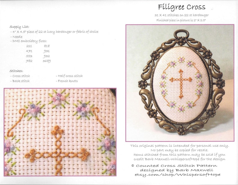 Filigree Cross Counted Cross Stitch Chart PDF Instant - Etsy