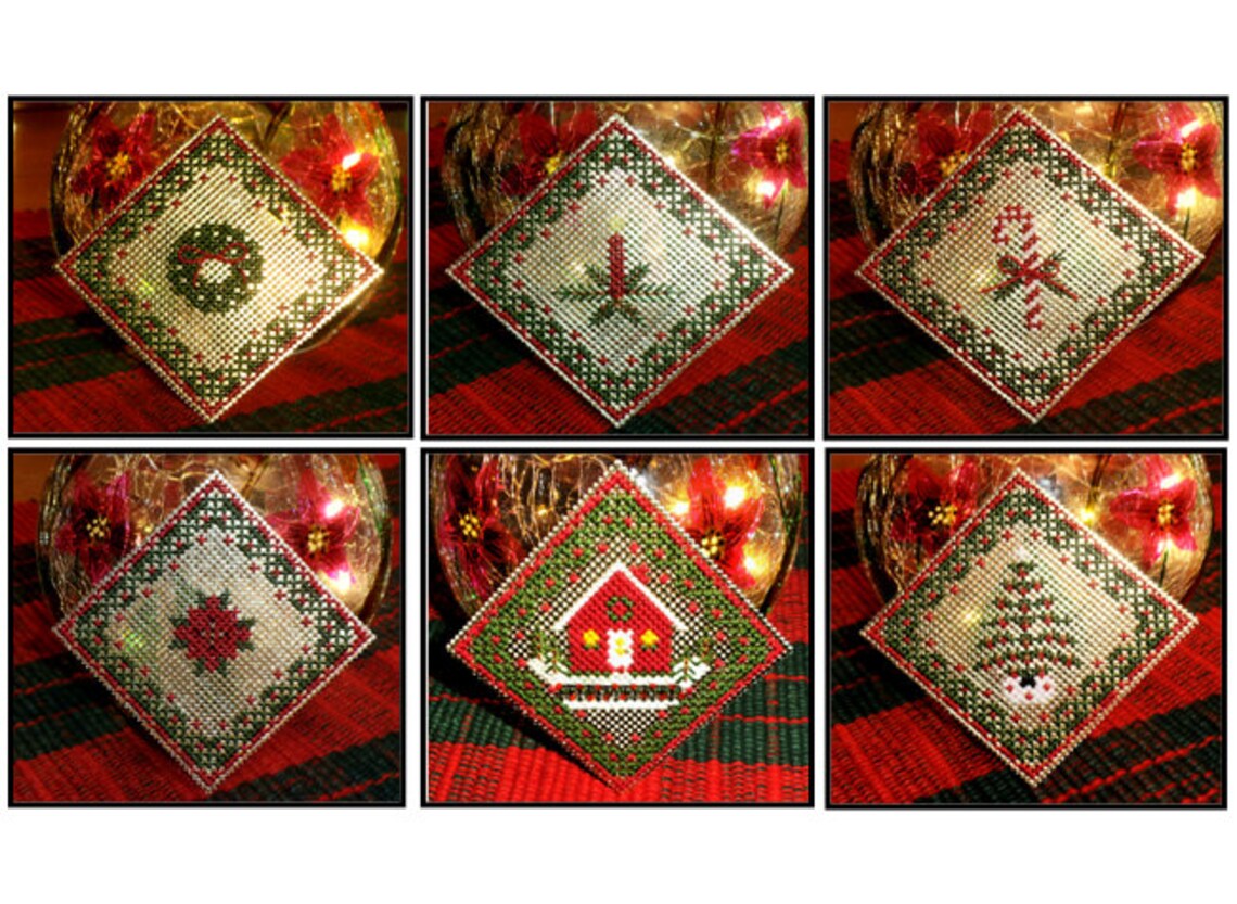 Gold Christmas Tree Ornaments Counted Cross Stitch Patterns - Set of 6 ...