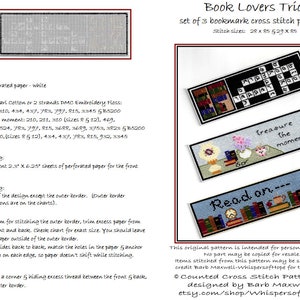 Book Lovers Trio - Set of 3 Bookmark Patterns - Counted Cross Stitch ...