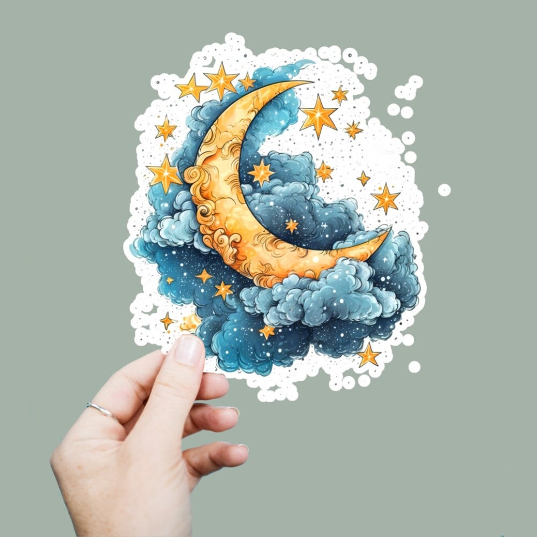 Dreamy Celestial Vinyl Decal, Satin Finish Sticker, Crescent Moon Stars ...