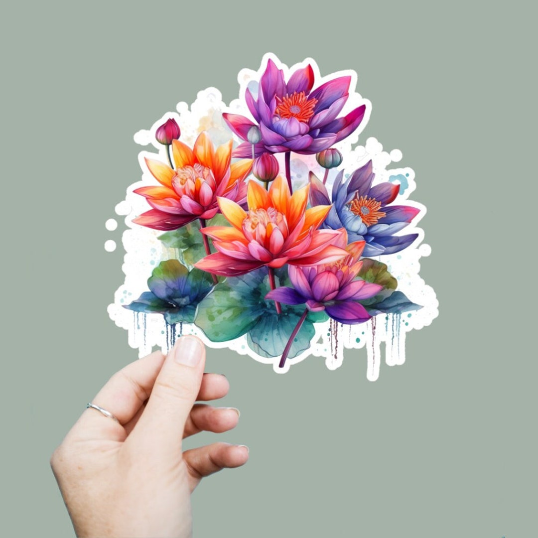 Floral Lotus Flower Vinyl Decal, Satin Finish Boho Sticker, Laptop ...