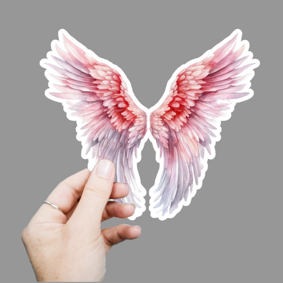 Pink Angel Wings Vinyl Decal, Satin Finish Sticker, Watercolor Wing ...