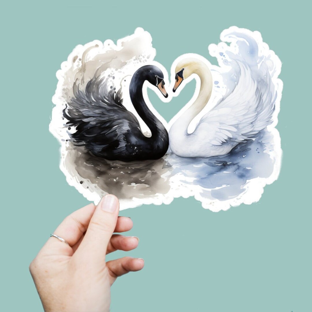 Watercolor Yin Yang Swans Vinyl Decal, Satin Finish Boho Animal Birds ...