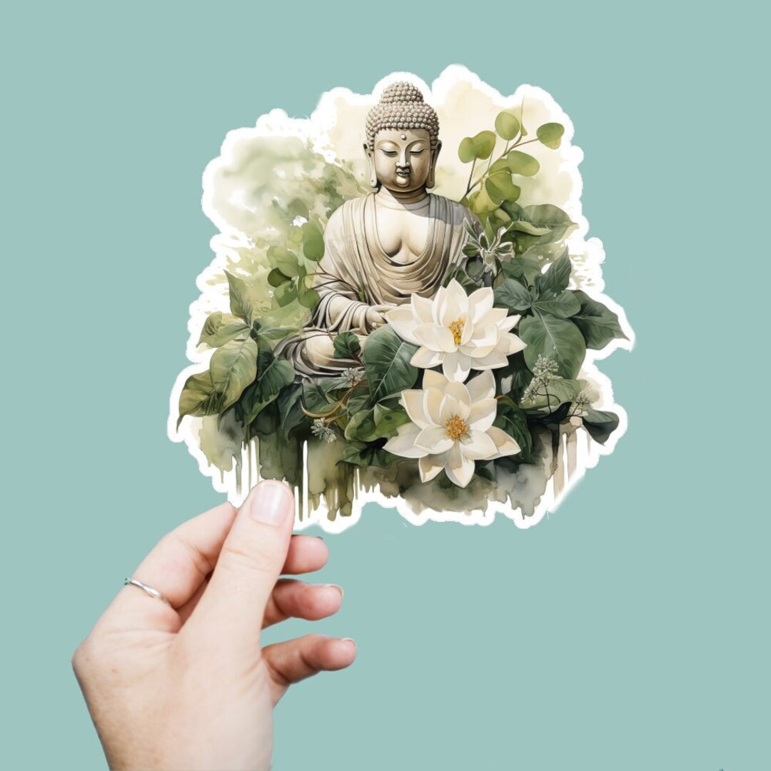 Watercolor Buddha Flowers Vinyl Decal, Satin Finish Boho Buddha Sticker ...