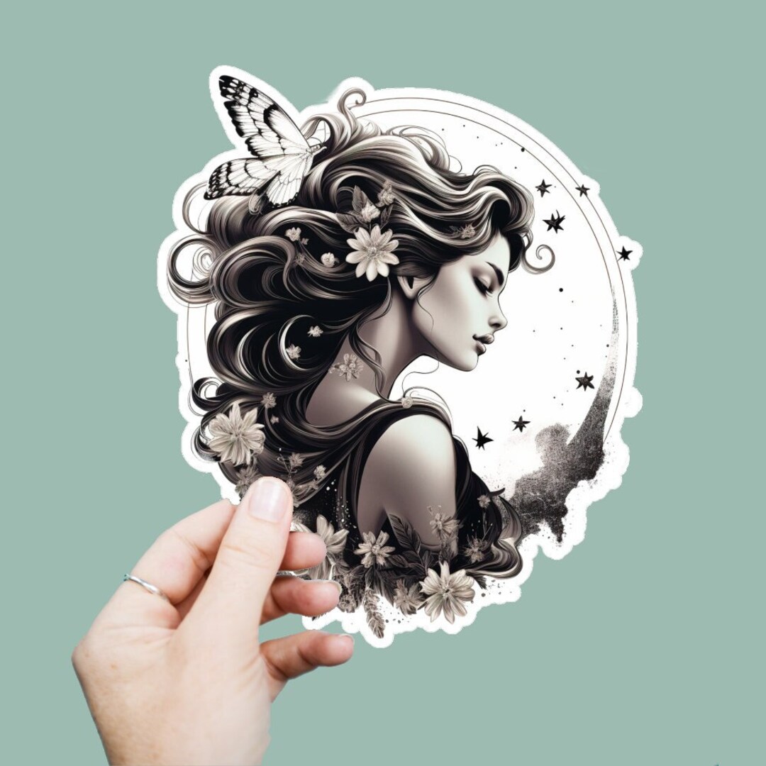 Watercolor Celestial Vinyl Decal, Satin Finish Boho Moon Fairy Sticker ...