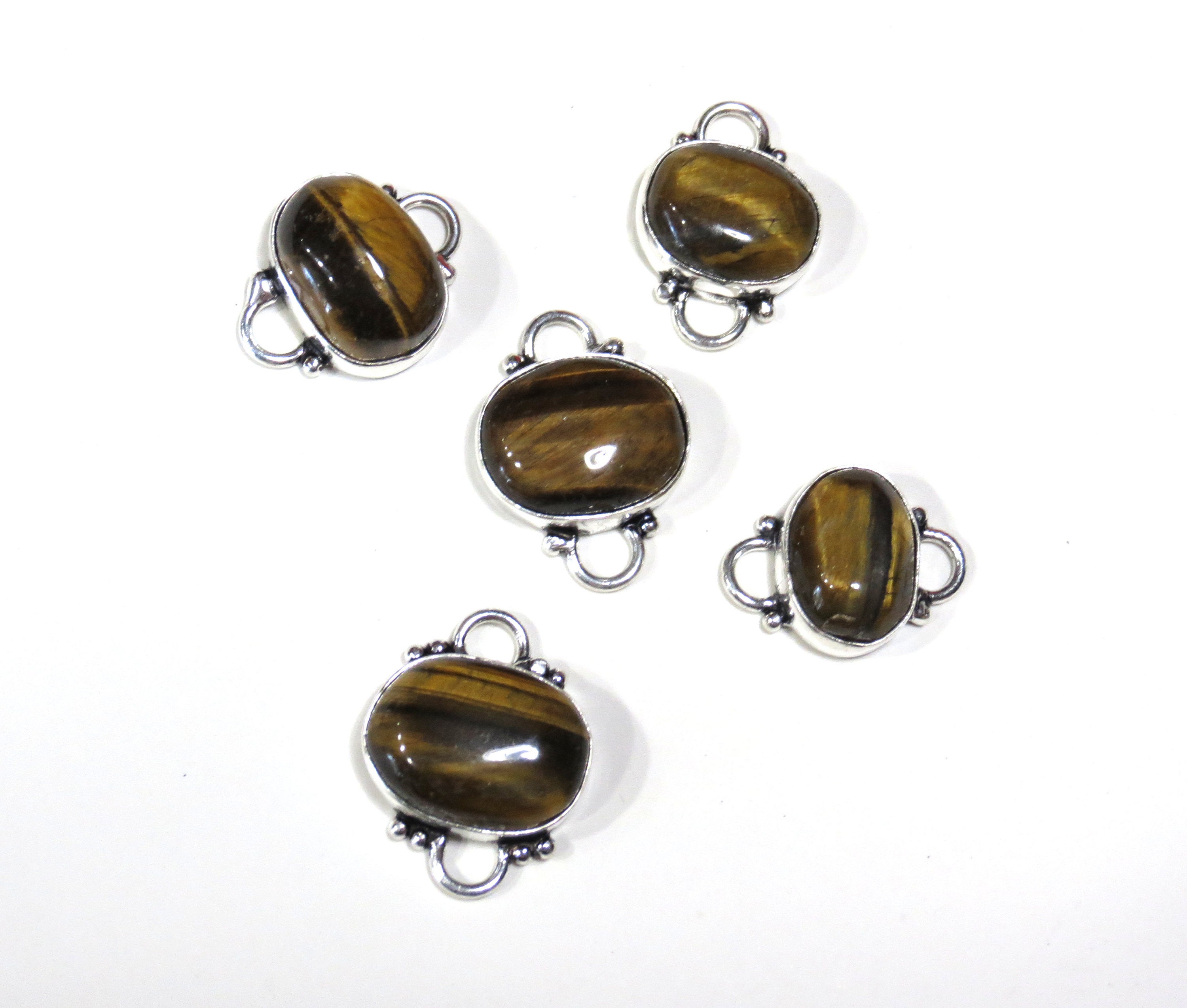 Sterling Silver Tiger Eye Connector Link, Jewelry Gemstone Connectors ...