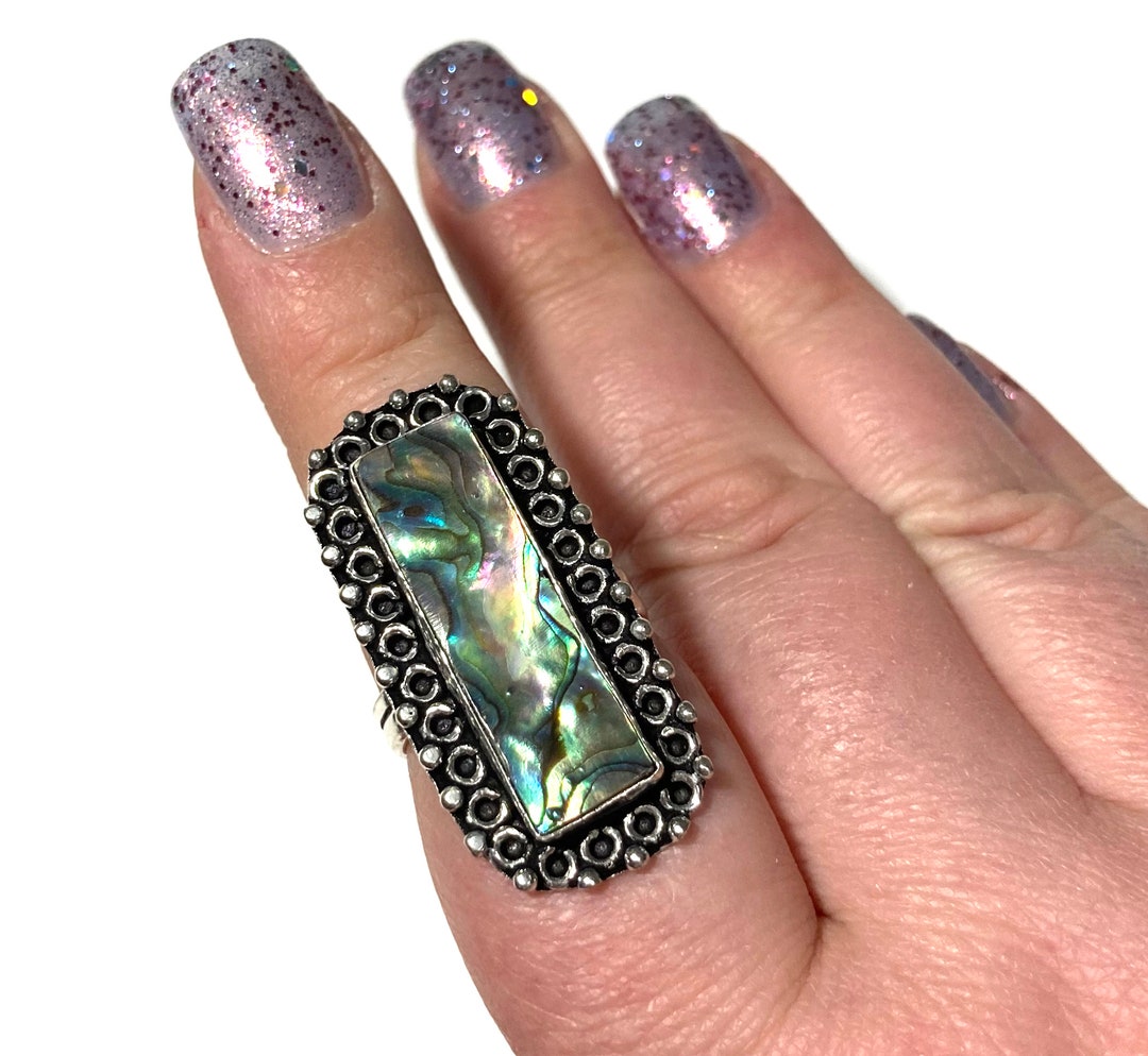 Womens Silver Abalone Ring, Sterling and German Silver Gemstone Ring ...