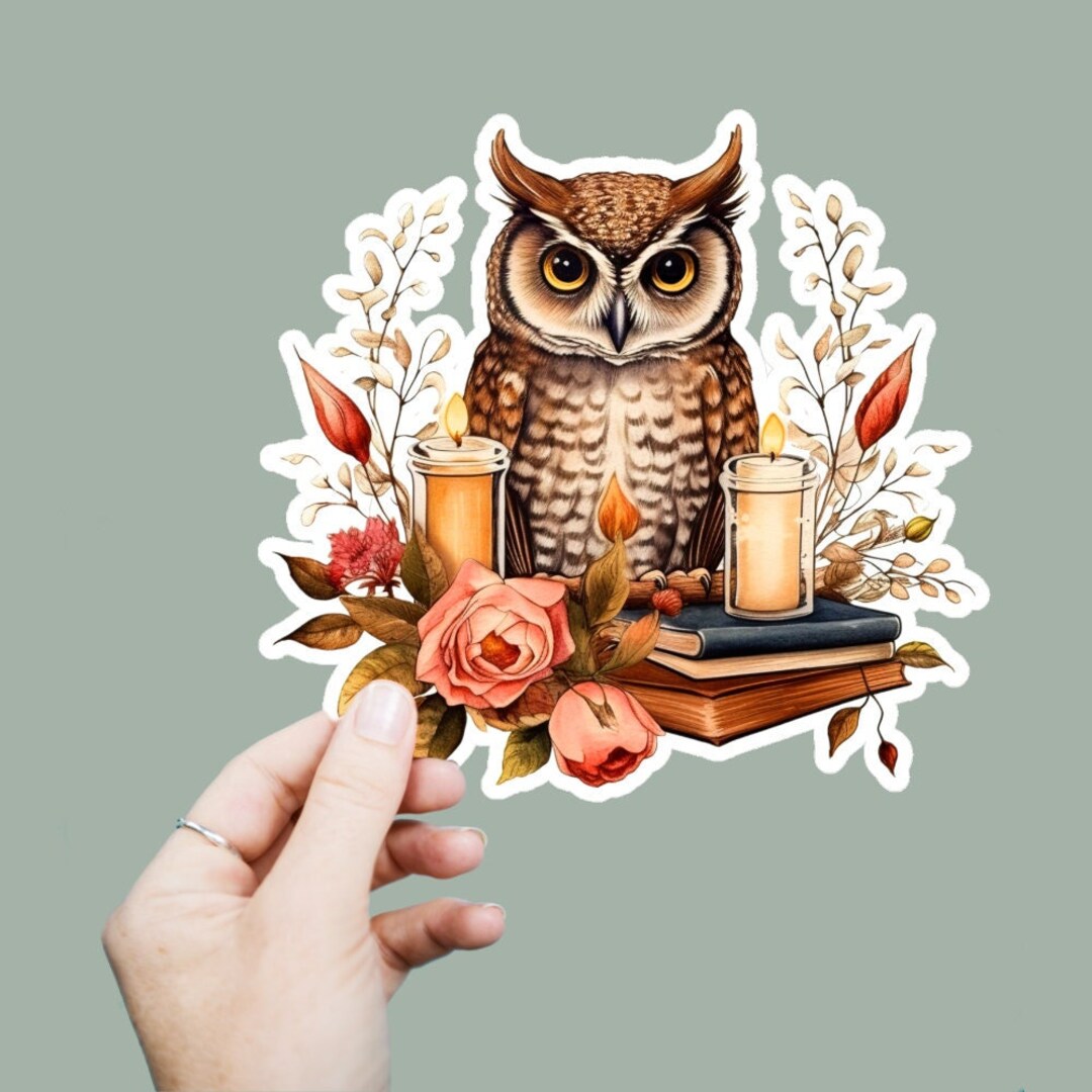Owl Vinyl Decal, Satin Finish Sticker, Autumn Floral Owl Laptop Sticker ...