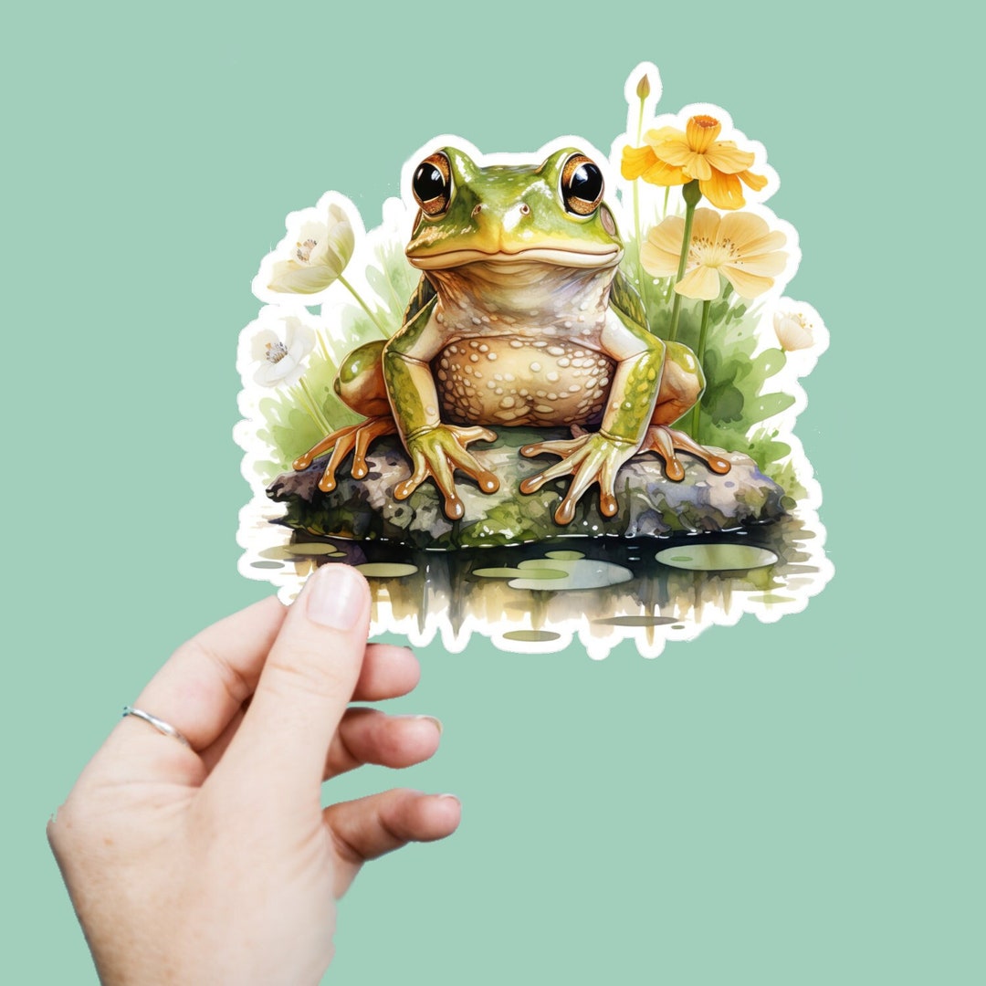 Watercolor Woodland Frog Vinyl Decal, Satin Finish Sticker, Boho Frog ...