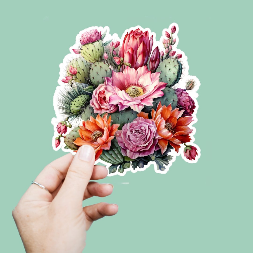 Watercolor Succulent Decal, Satin Finish Sticker, Boho Floral Cactus ...
