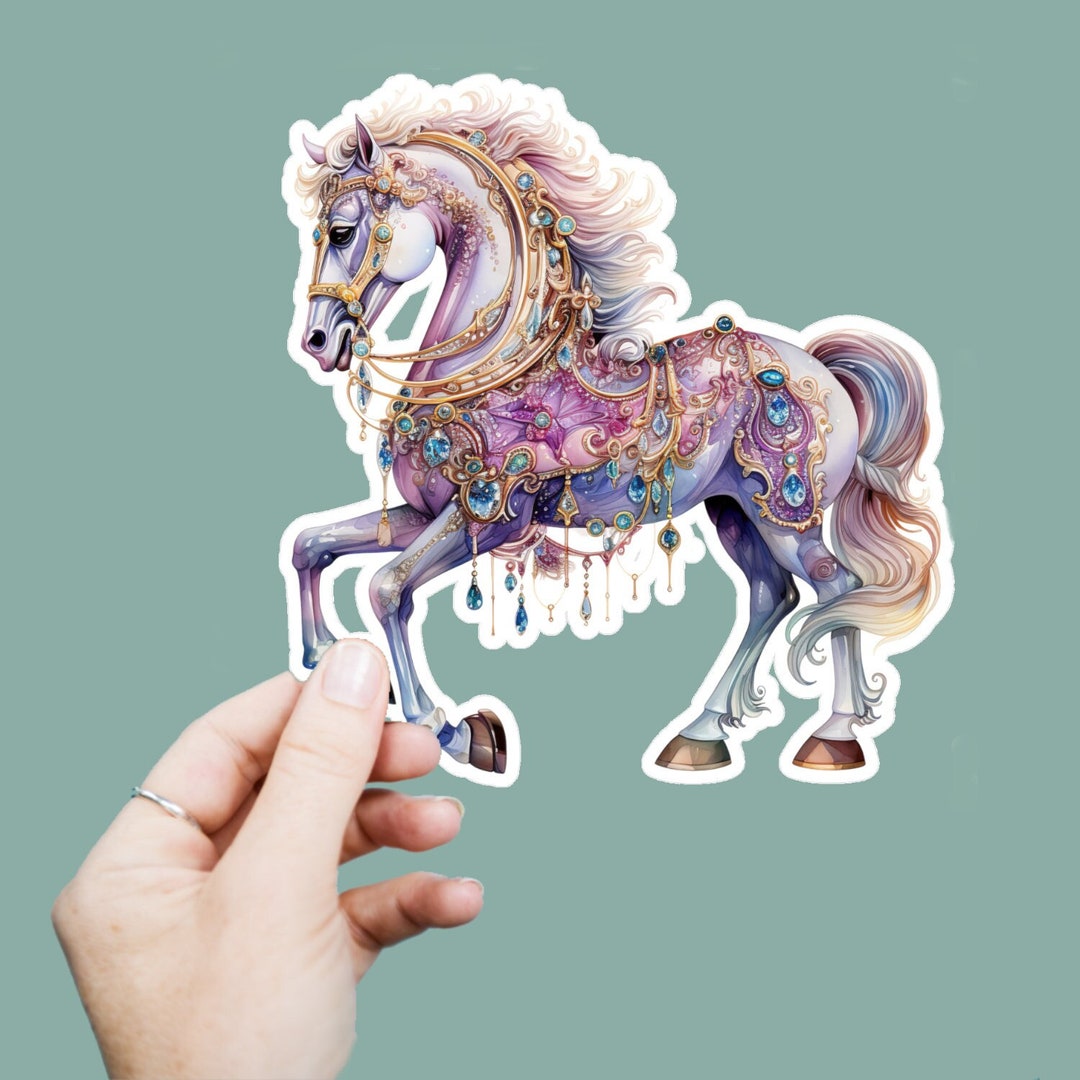 Watercolor Carousel Horse Vinyl Decal, Satin Finish Bejeweled Horse ...