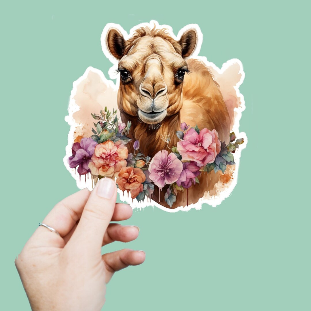 Watercolor Floral Camel Decal, Satin Finish Sticker, Boho Flowers ...
