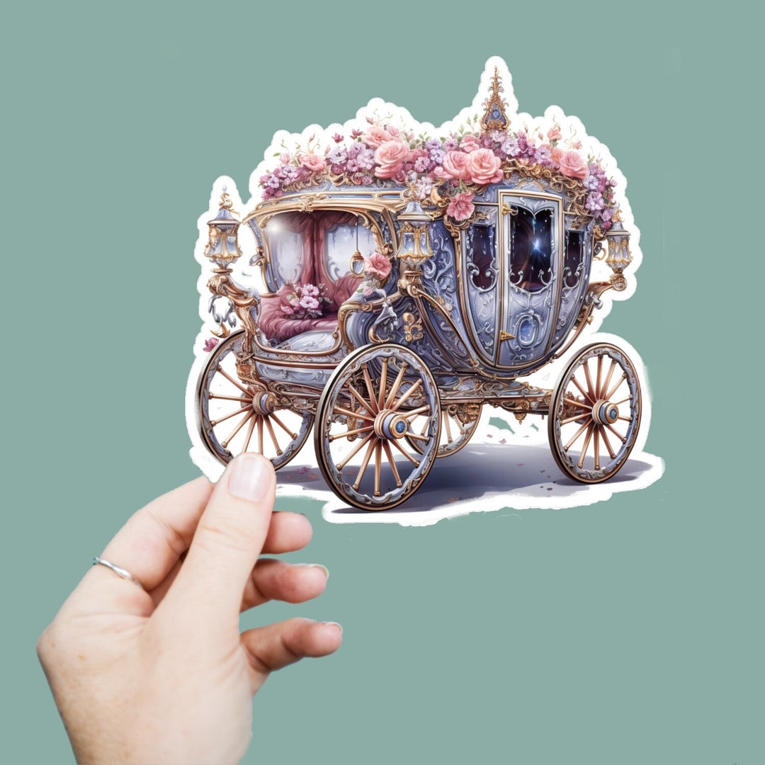Whimsical Bejeweled Carriage Vinyl Decal, Satin Finish Floral Carriage ...