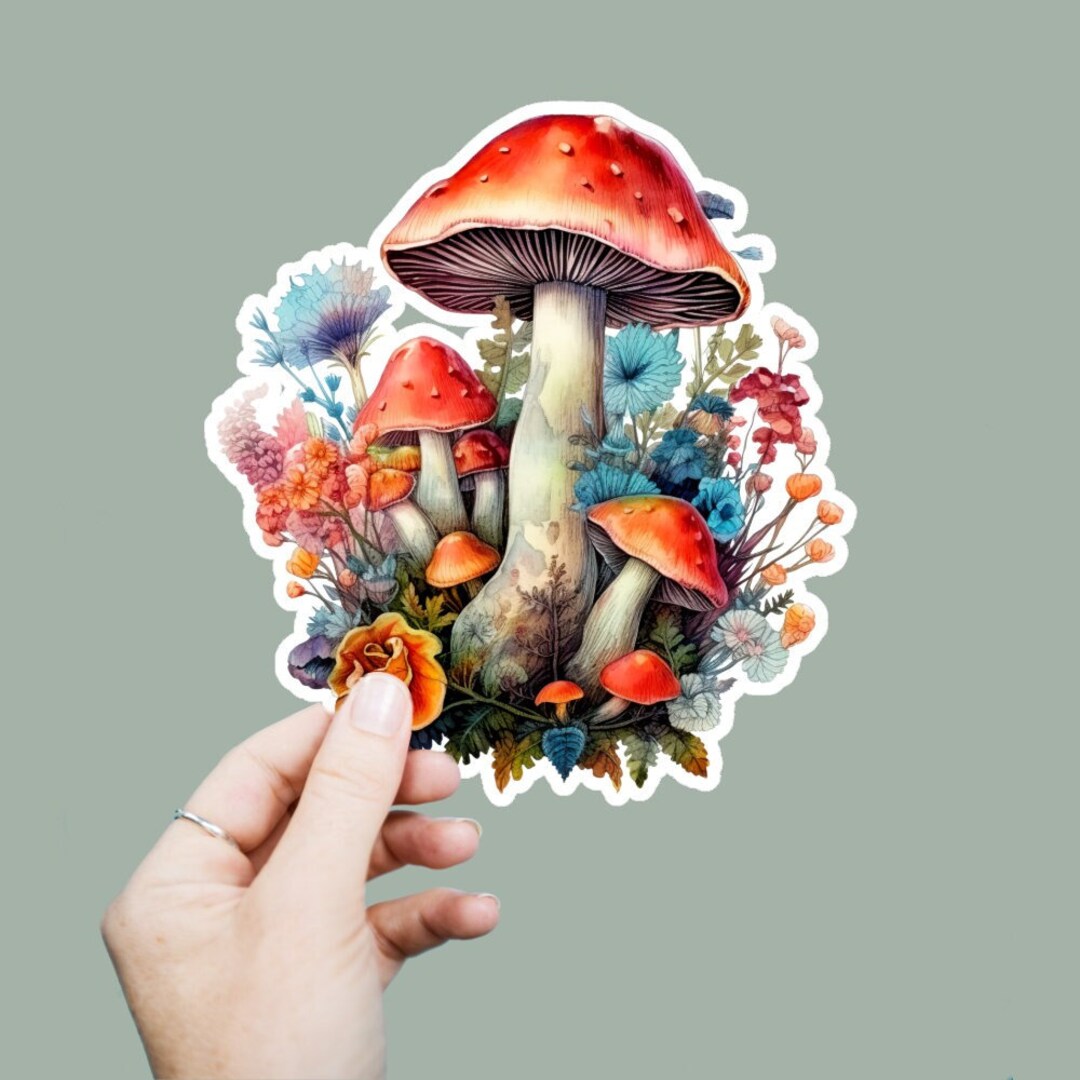 Cottagecore Mushroom Vinyl Decal, Satin Finish Boho Floral Mushrooms ...