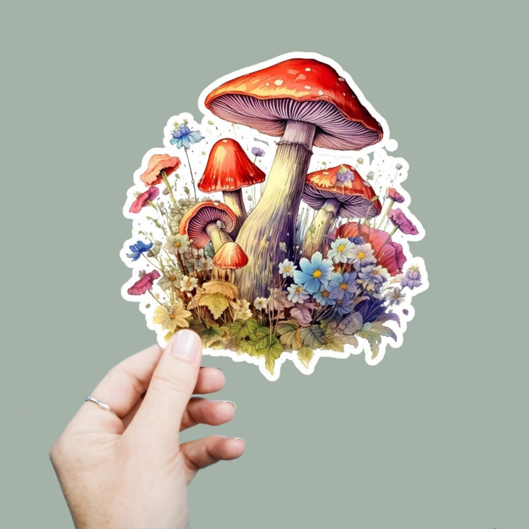 Cottagecore Mushroom Vinyl Decal, Satin Finish Boho Floral Mushrooms ...