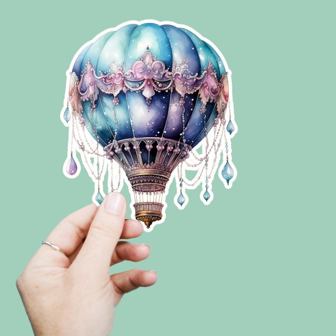 Watercolor Hot Air Balloon Vinyl Decal, Satin Finish Sticker, Boho ...