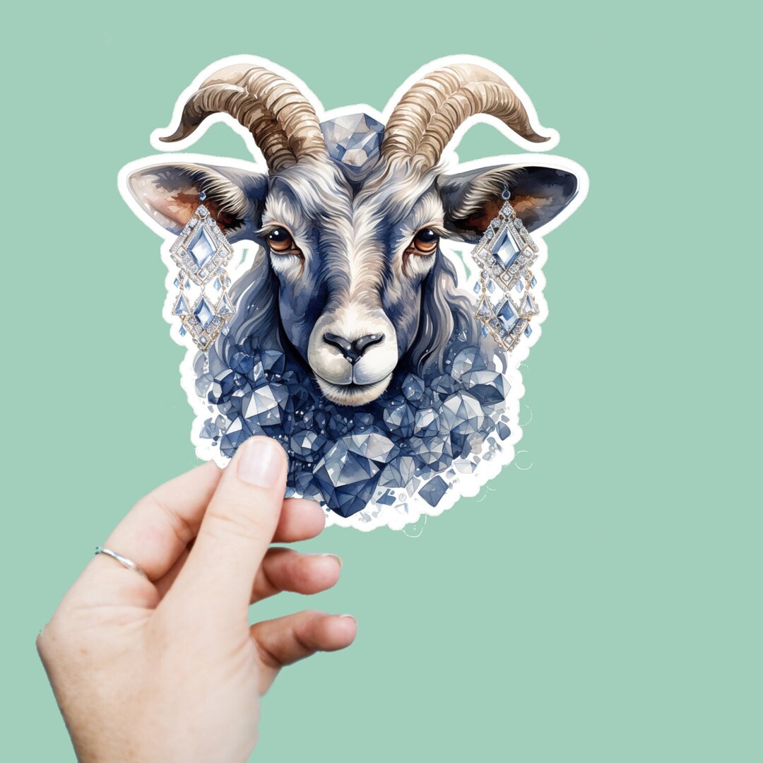 Watercolor Goat Vinyl Decal, Satin Finish Sticker, Boho Bejeweled Goat ...