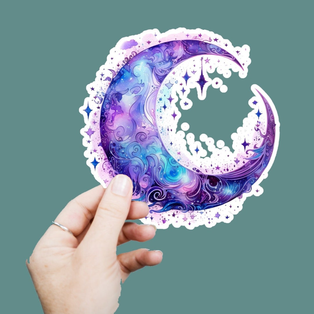 Celestial Vinyl Decal, Satin Finish Sticker, Watercolor Crescent Moon ...