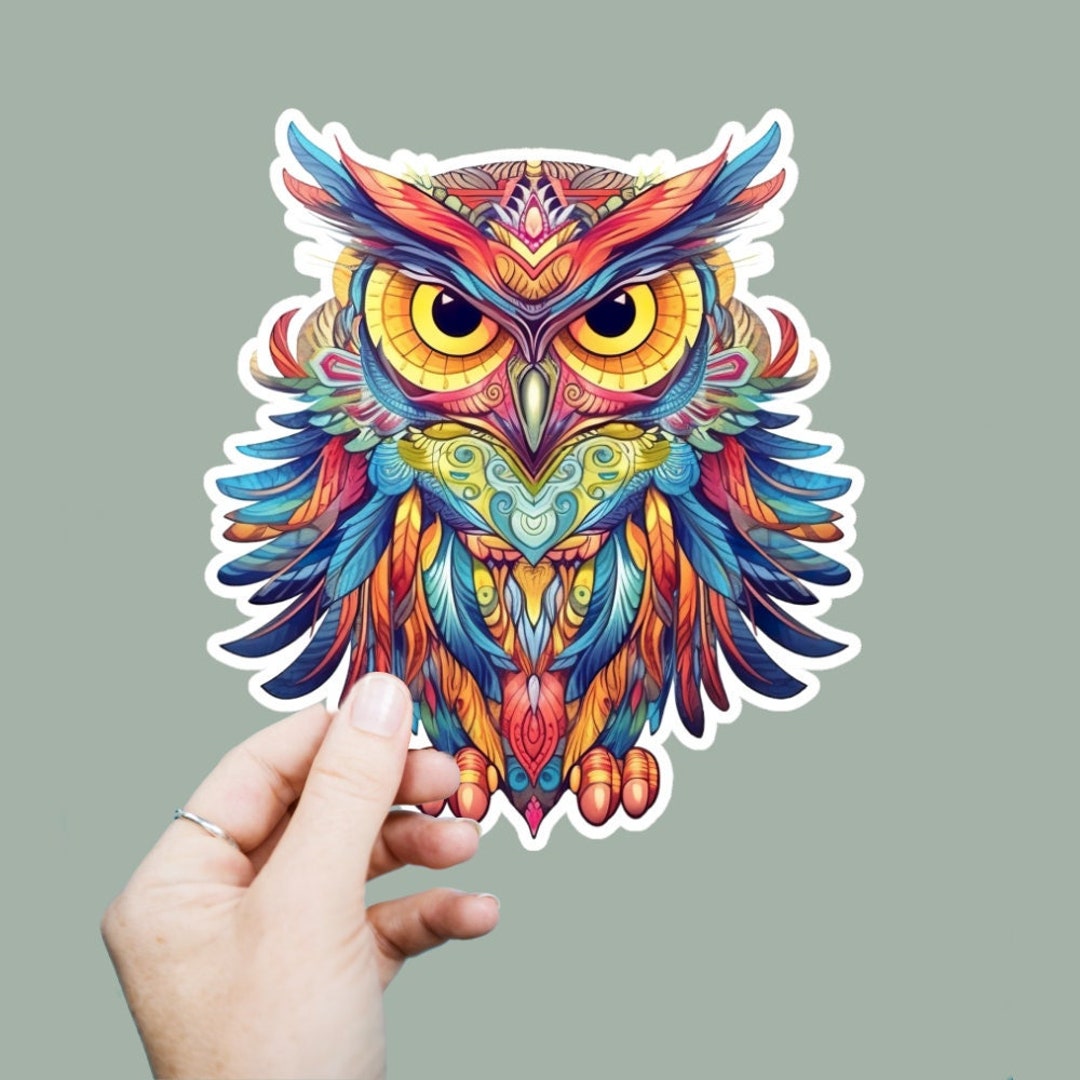 Floral Owl Vinyl Decal, Satin Finish Boho Animal Sticker, Laptop ...