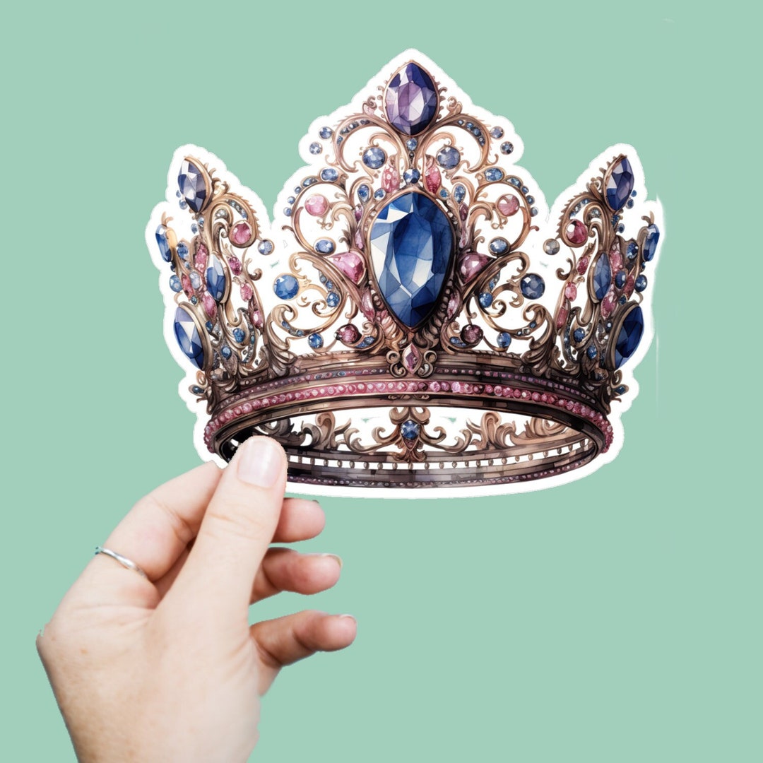 Watercolor Crown Vinyl Decal, Satin Finish Sticker, Boho Bejeweled ...