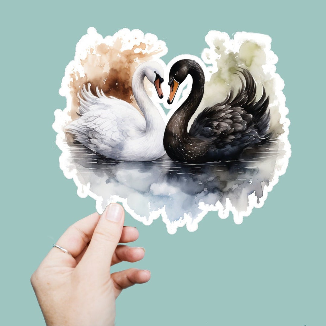 Watercolor Yin Yang Swans Vinyl Decal, Satin Finish Boho Animal Birds ...