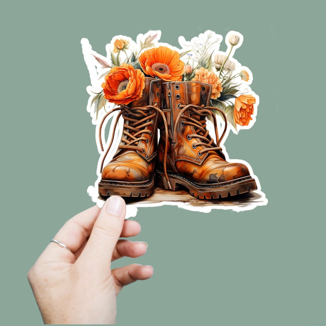 Flowers in Boots Decal, Satin Finish Sticker, Boho Country Boots ...
