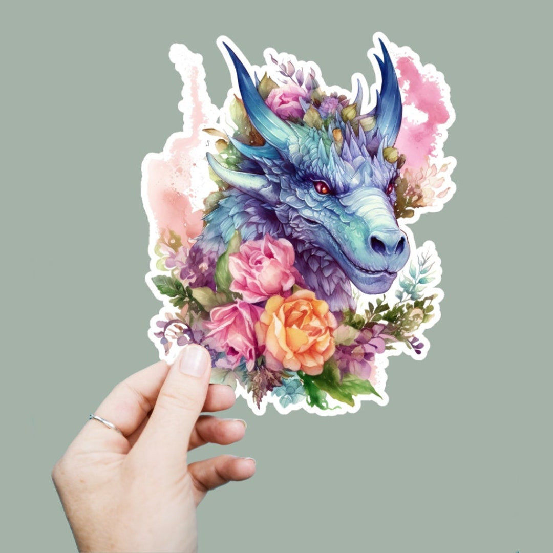 Mythical Dragon Vinyl Decal, Satin Finish Sticker, Boho Floral Fantasy ...