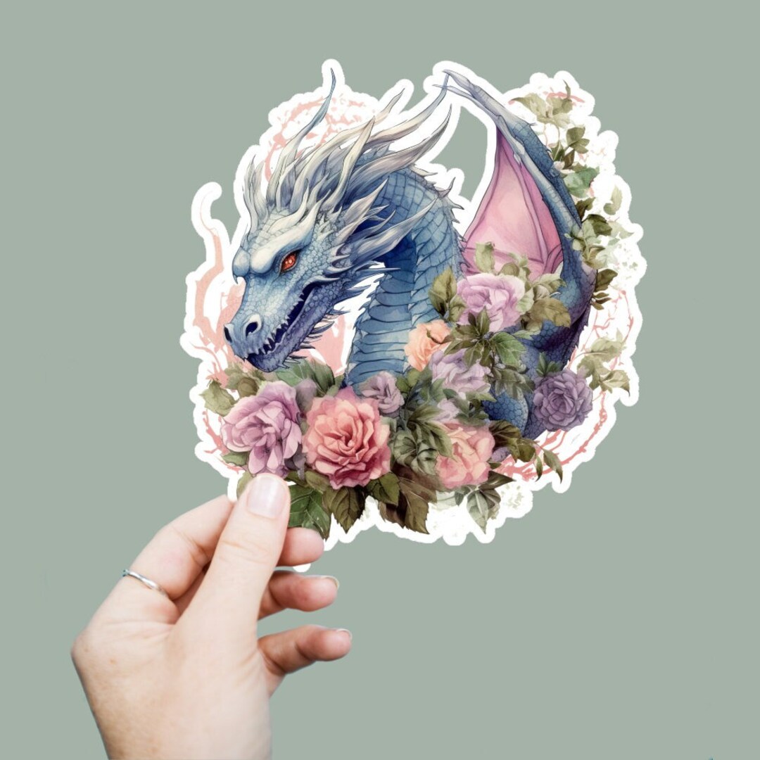 Floral Dragon Vinyl Decal, Satin Finish Sticker, Boho Fantasy Mythical ...