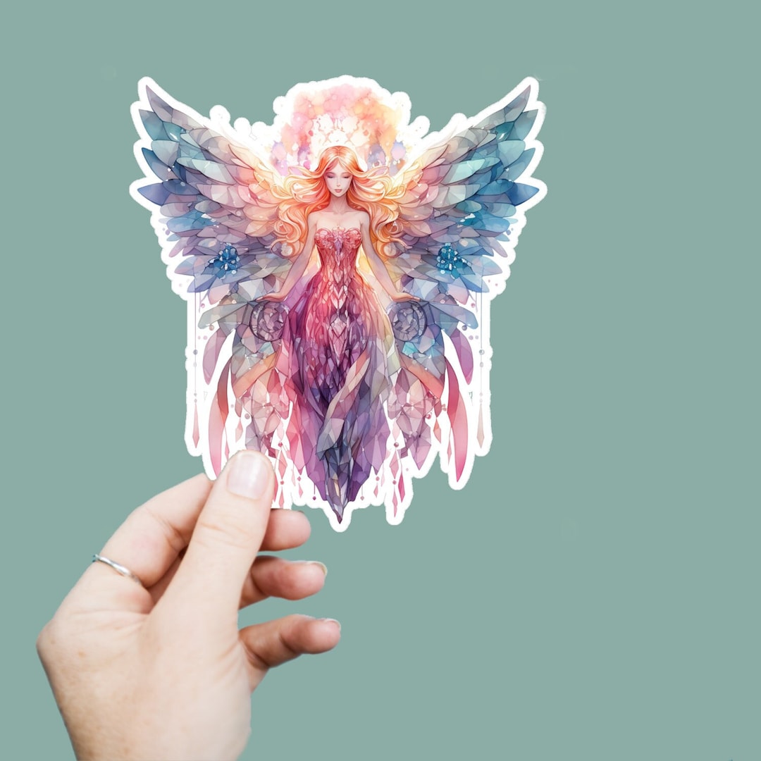 Watercolor Angel Vinyl Decal, Satin Finish Sticker, Boho Bejeweled ...