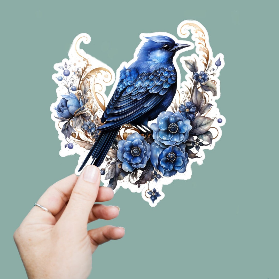 Watercolor Blue Bird Vinyl Decal, Satin Finish Boho Floral Songbird ...