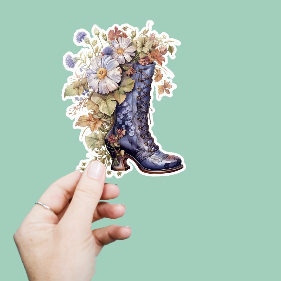 Watercolor French Boot Decal, Satin Finish Sticker, Boho Floral Boot ...