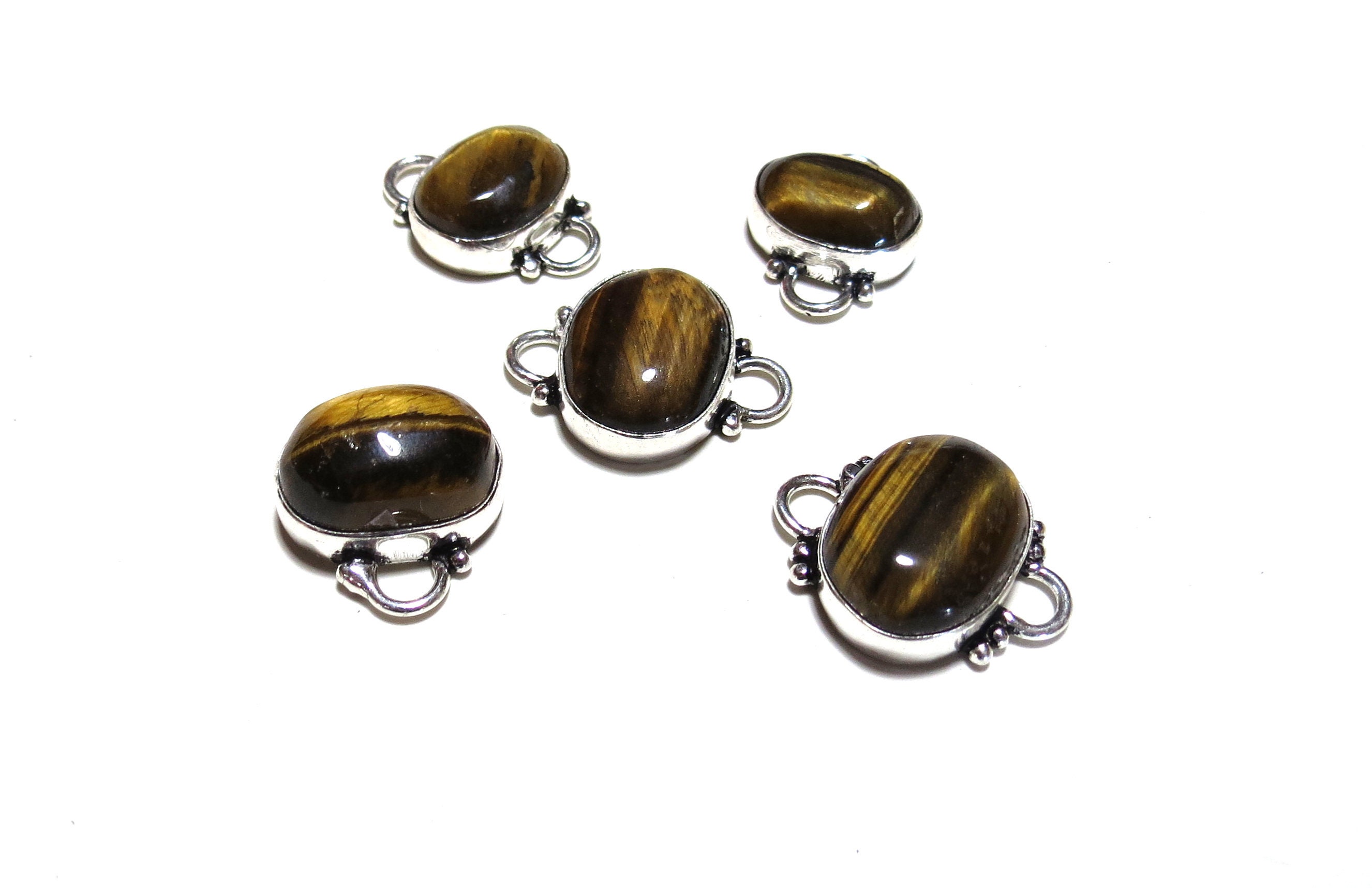 Sterling Silver Tiger Eye Connector Link, Jewelry Gemstone Connectors ...