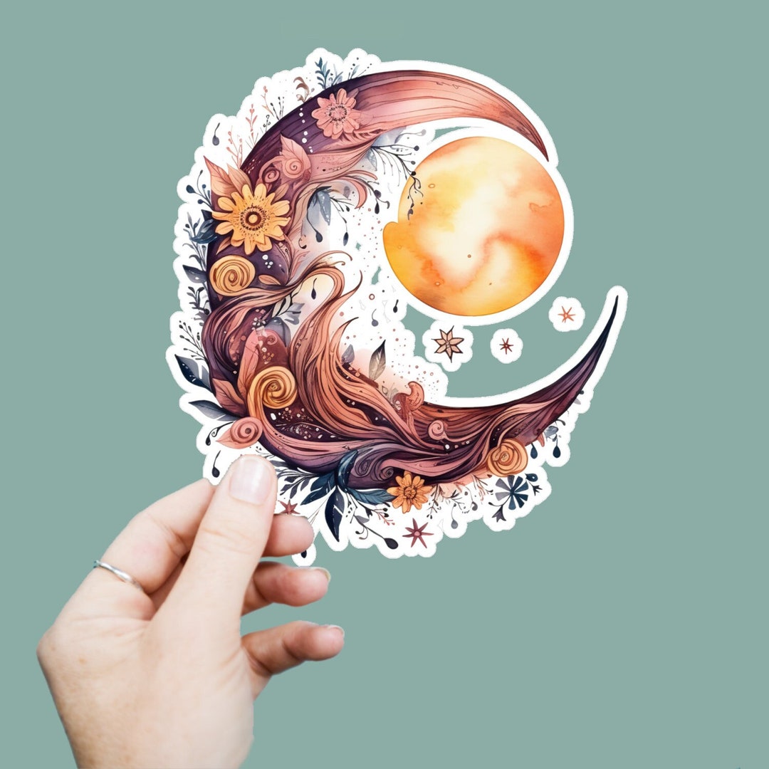 Watercolor Celestial Vinyl Decal, Satin Finish Boho Sun Moon Stars ...