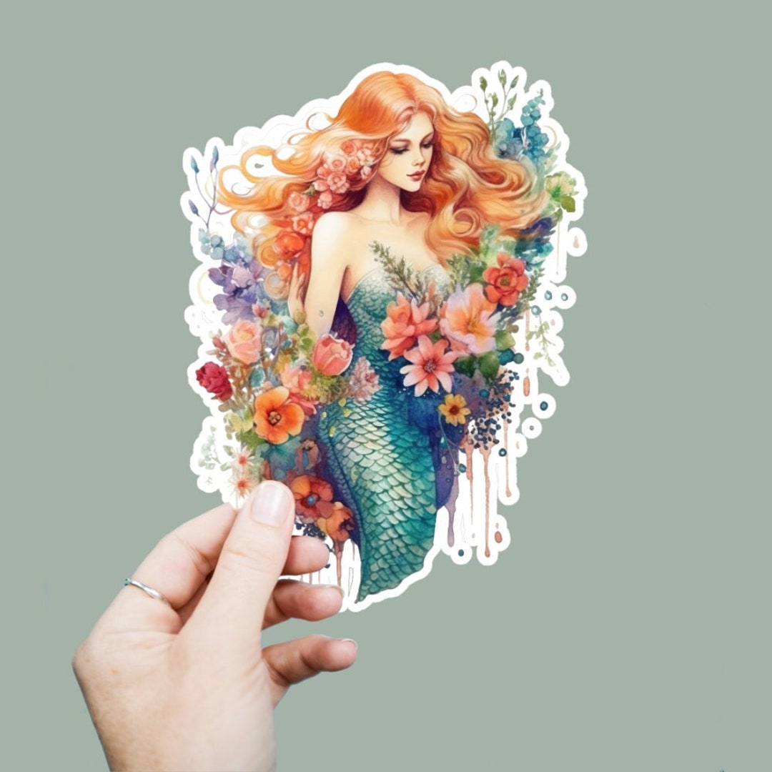 Underwater Mermaid Vinyl Decal, Satin Finish Boho Mermaid Sticker ...