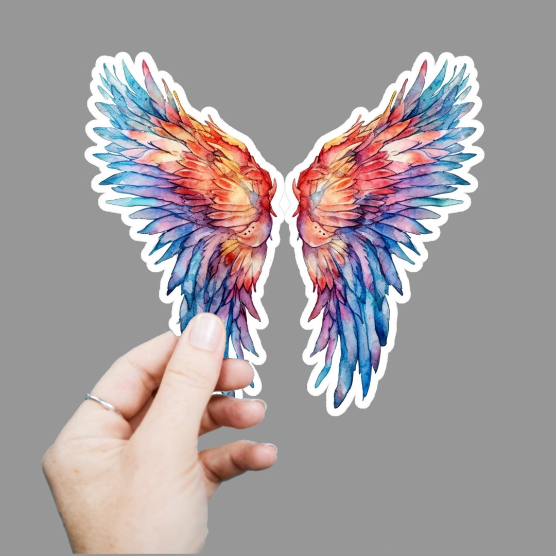 Blue Angel Wings Vinyl Decal, Satin Finish Sticker, Watercolor Wing ...