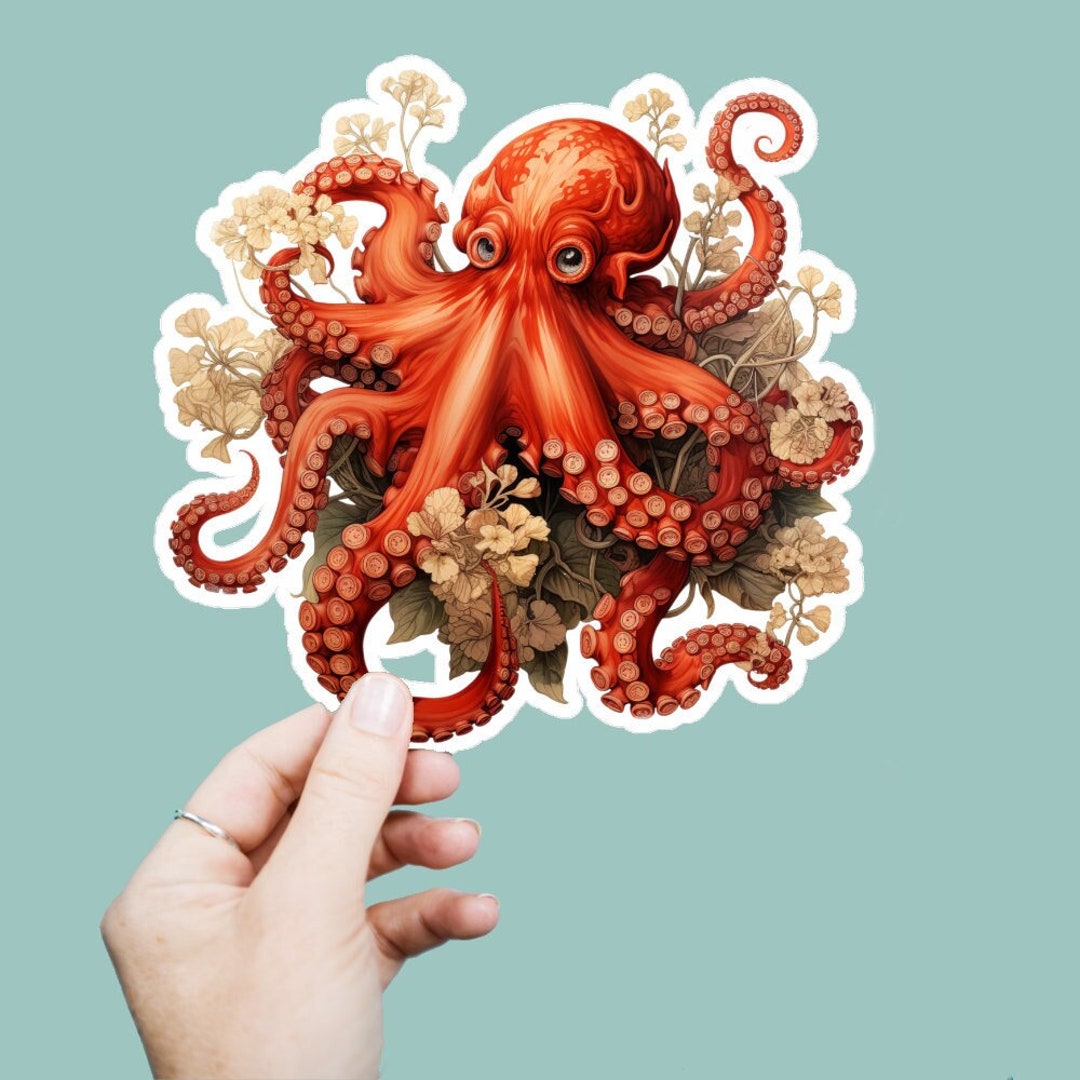 Watercolor Octopus Flowers Vinyl Decal, Satin Finish Boho Ocean Animal ...
