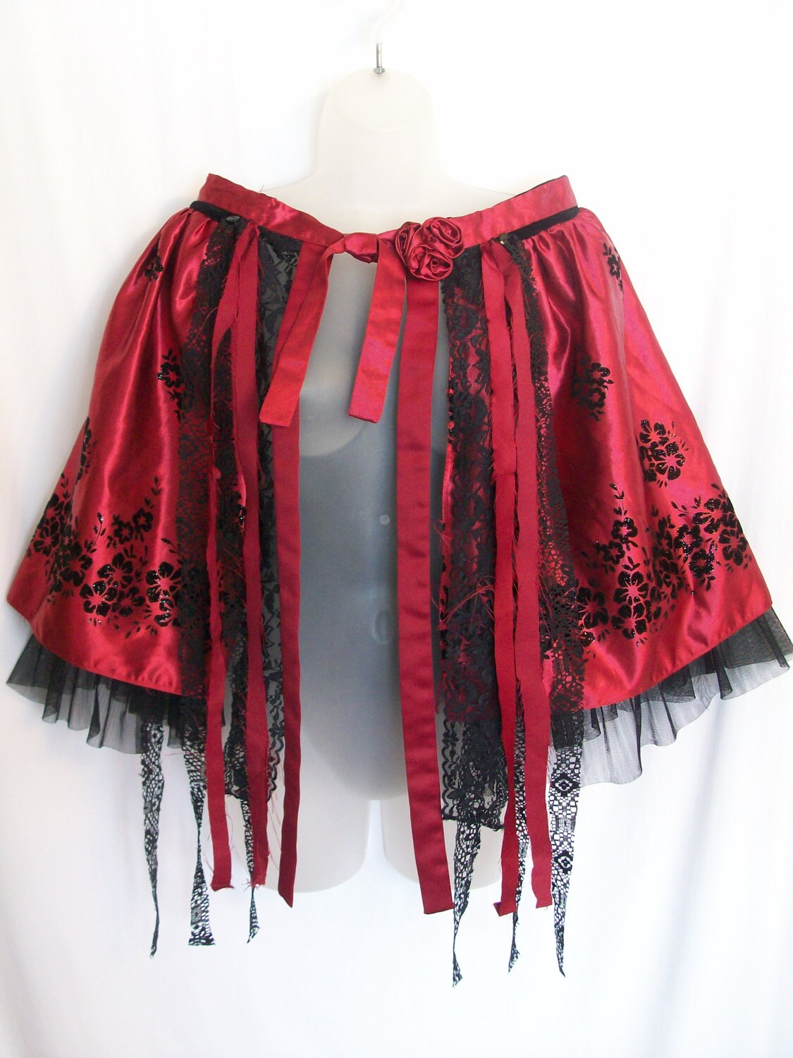 Wrap Skirt or Cape - Red Black Caplet Poncho Shawl - Slow Fashion ...