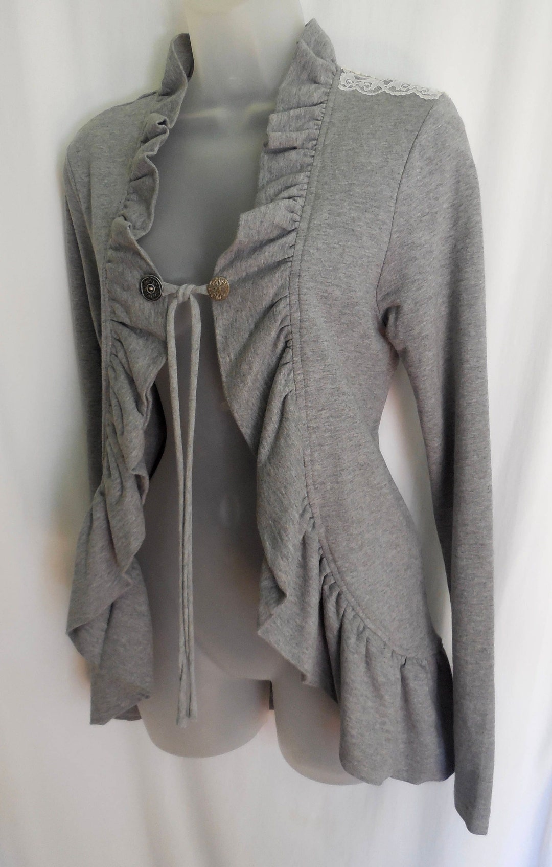 Sz M Romantic Lace Heart Tie Top - Grey Gray Cute Ruffle - Slow Fashion ...