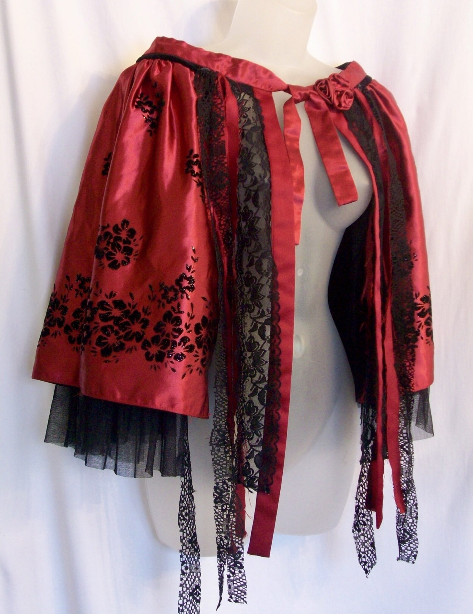 Wrap Skirt or Cape - Red Black Caplet Poncho Shawl - Slow Fashion ...