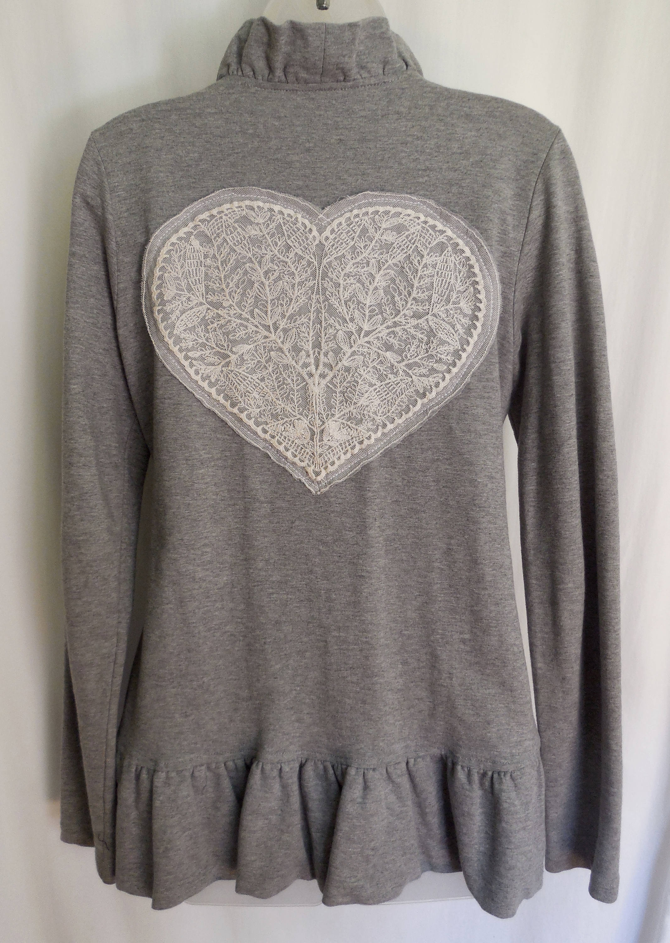 Sz M Romantic Lace Heart Tie Top - Grey Gray Cute Ruffle - Slow Fashion ...