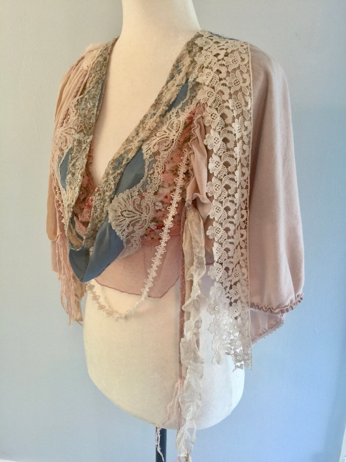 Sz M Draped Top W Lace - Victorian Vintage Feminine Pink and Beige ...