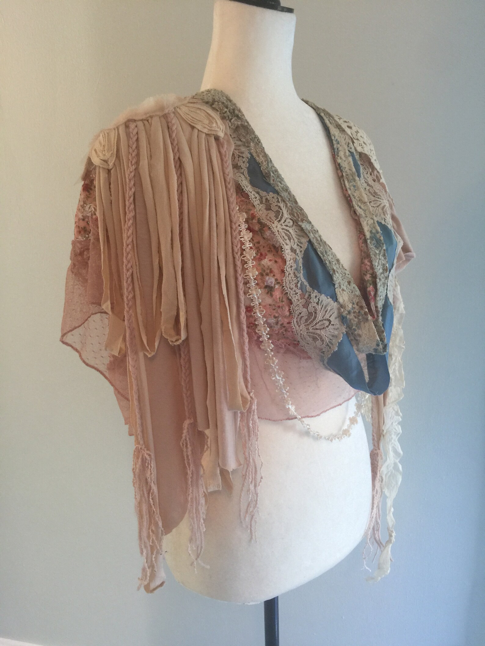 Sz M Draped Top W Lace - Victorian Vintage Feminine Pink and Beige ...