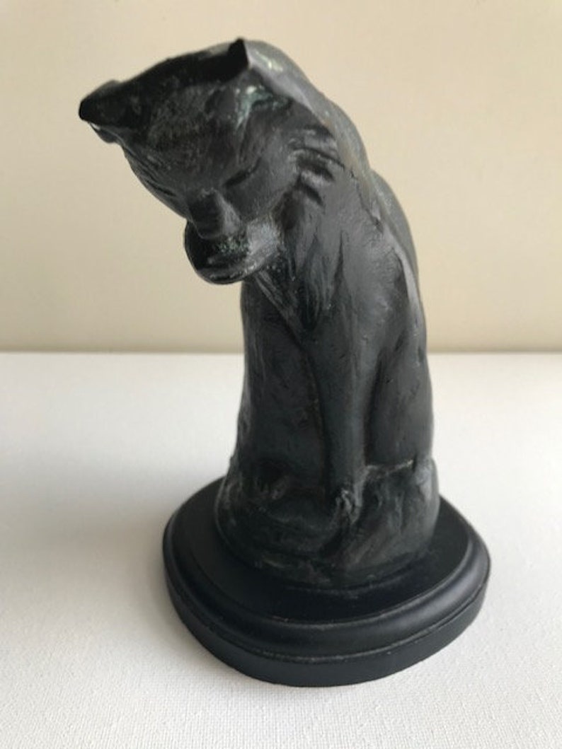 Antique Cat Sitting Metal Verdigris Copper Statue Black Wood Base C ...