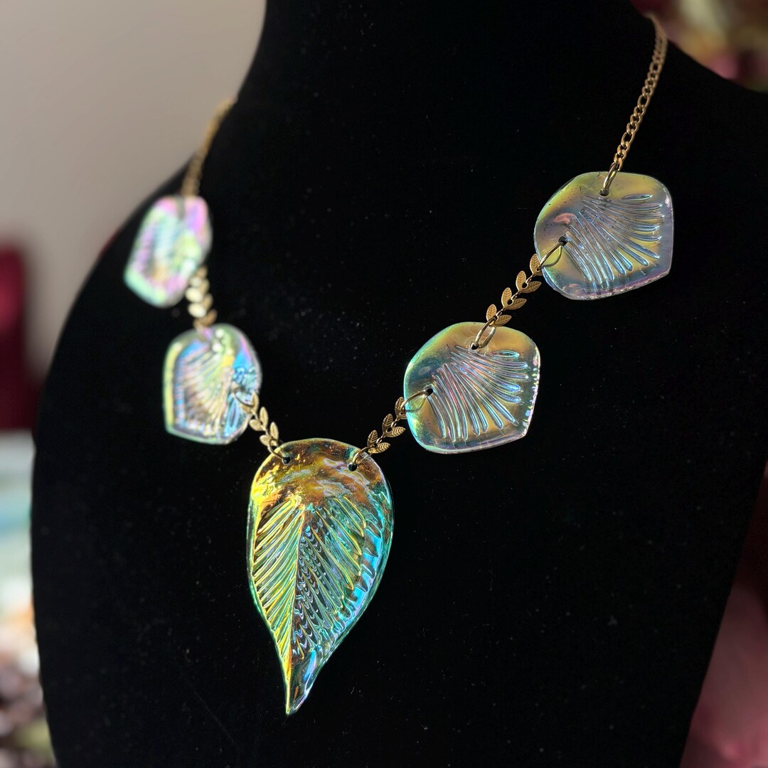 Mermaid Mythic Scales Necklace Stainless Steel Gold Green Leaf Pearl - Etsy