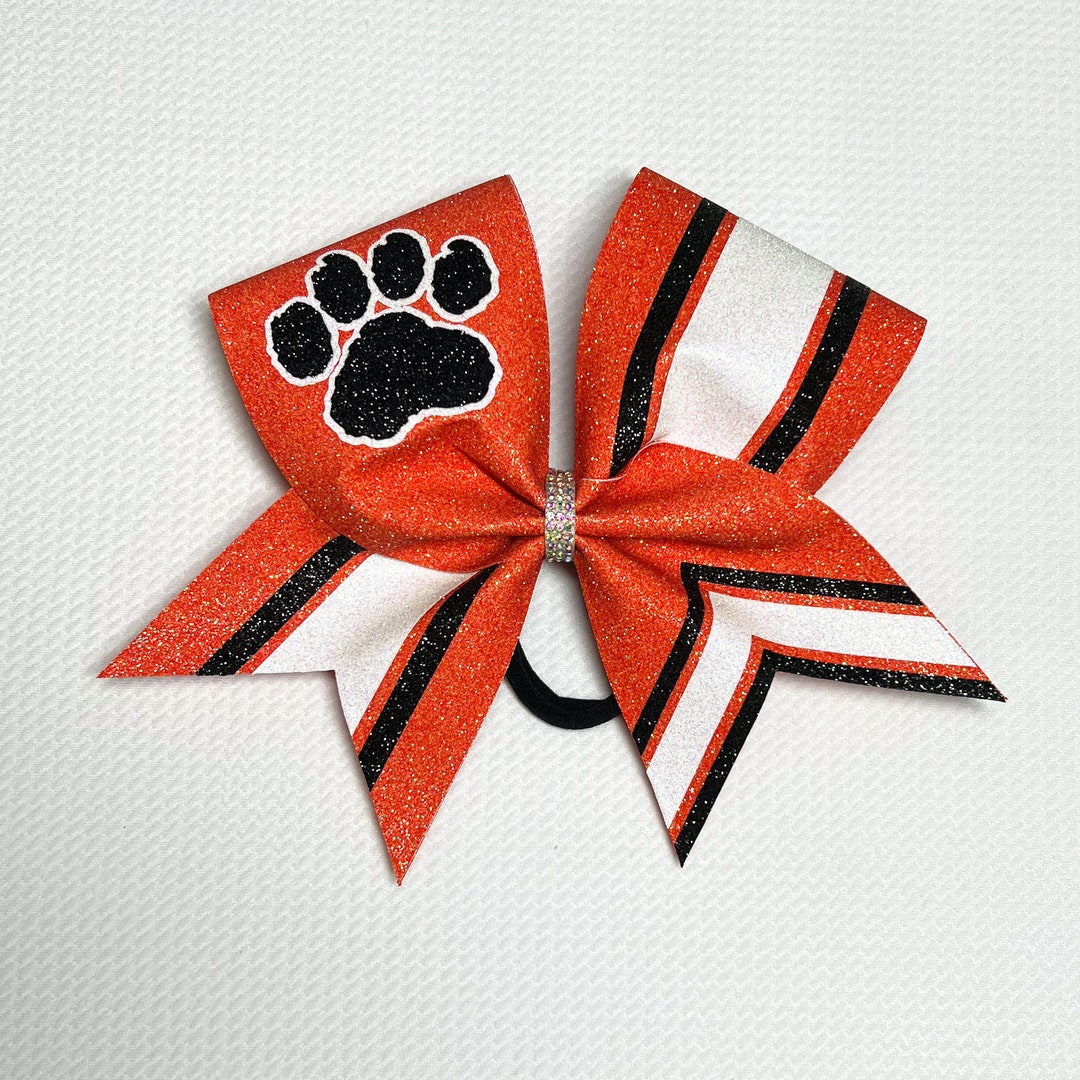 High School Cheer Bow - Sideline Cheer Bow - Paw Print - Custom Cheer ...